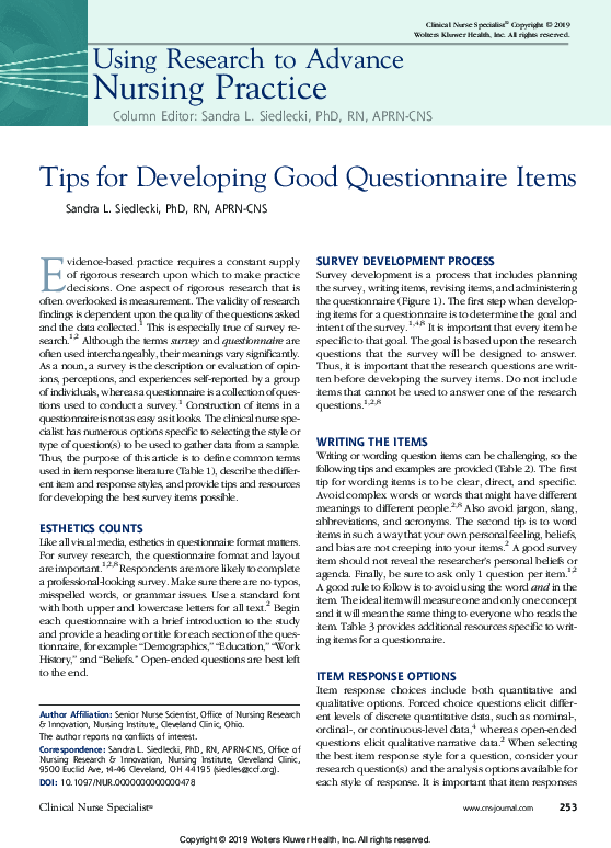 (PDF) Tips for Developing Good Questionnaire Items