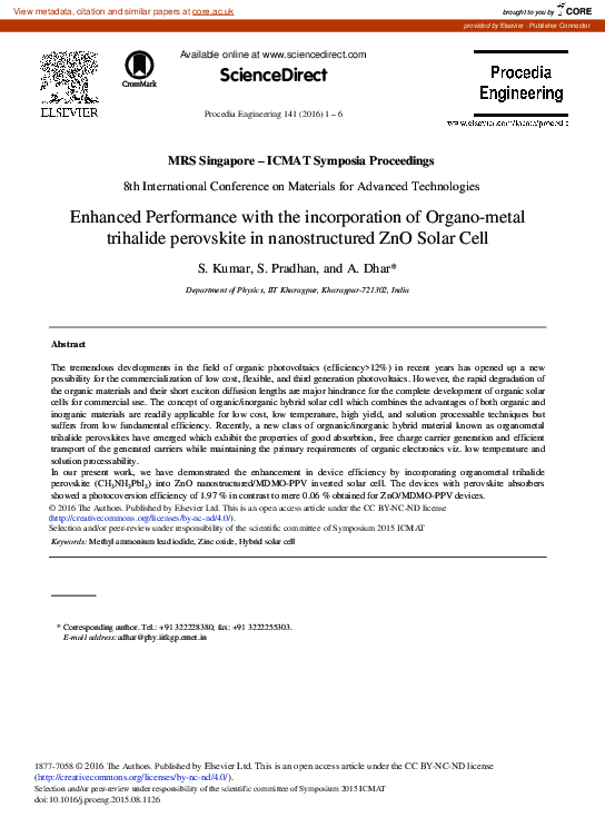 (PDF) Enhanced Performance with the Incorporation of Organo-metal ...