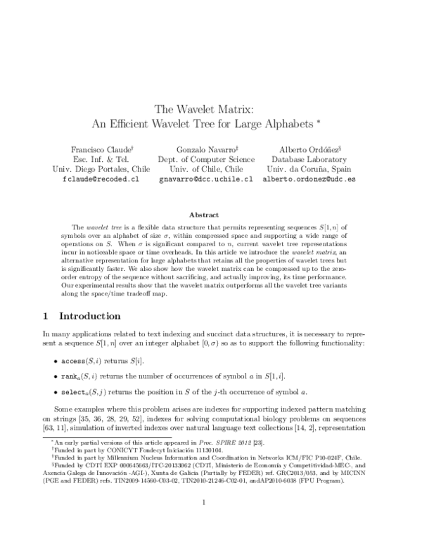 (PDF) Wavelet Matrix: Efficient Data Structure for Large Alphabets