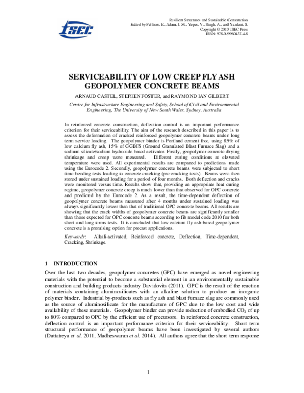 (PDF) Serviceability of Low Creep Fly Ash Geopolymer Concrete Beams