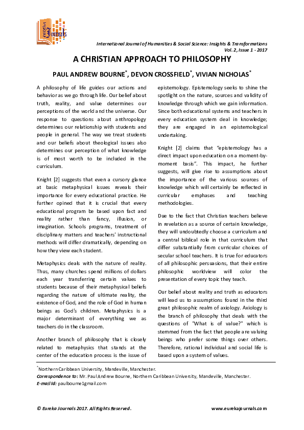 (PDF) A Christian Approach to Philosophy