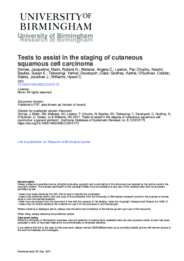 (PDF) Tests to assist in the staging of cutaneous squamous cell ...