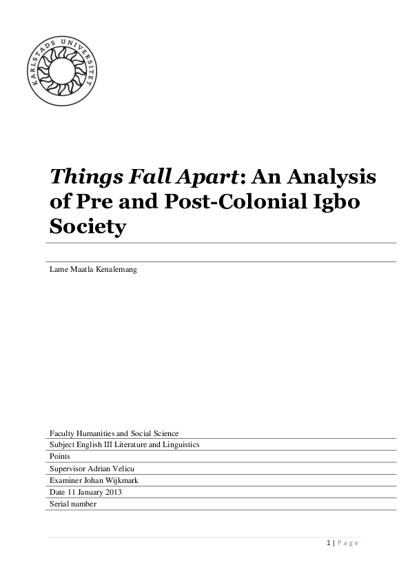 (PDF) Things Fall Apart summary and analysis