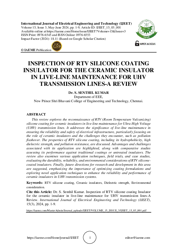 (PDF) INSPECTION OF RTV SILICONE COATING INSULATOR FOR THE CERAMIC INSULATOR IN LIVE-LINE ...