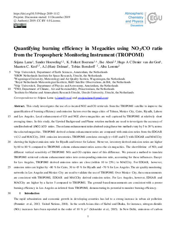 (PDF) Quantifying burning efficiency in Megacities using NO2 / CO ratio ...