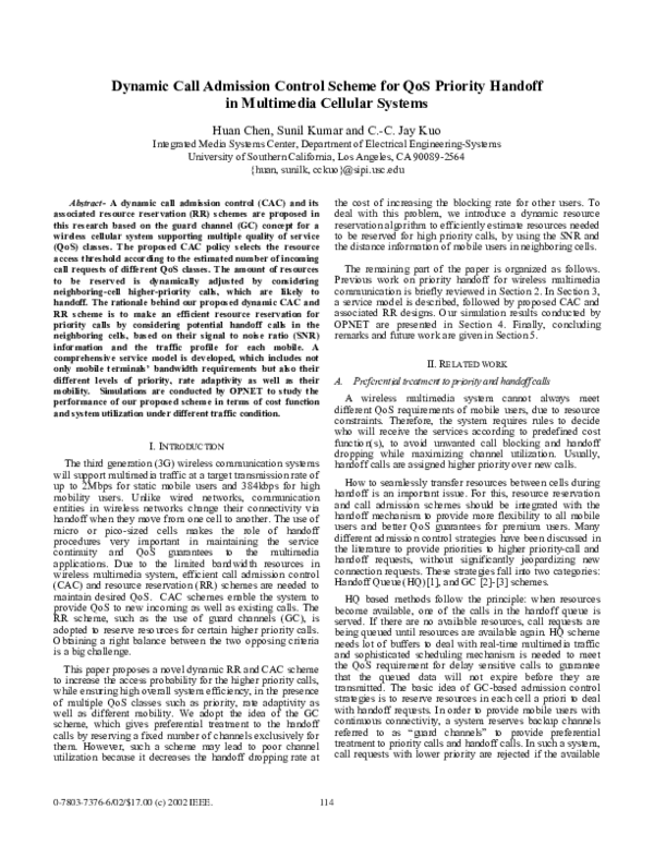 (PDF) Dynamic call admission control scheme for QoS priority handoff in multimedia cellular systems