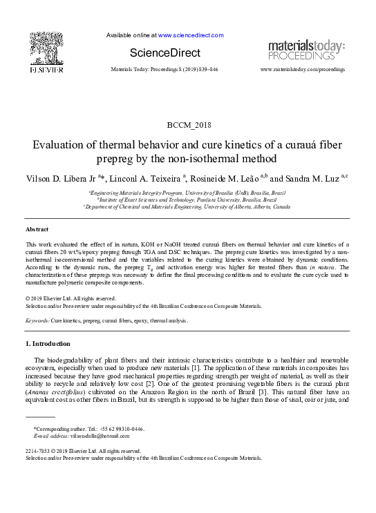 (PDF) Evaluation of thermal behavior and cure kinetics of a curauá ...
