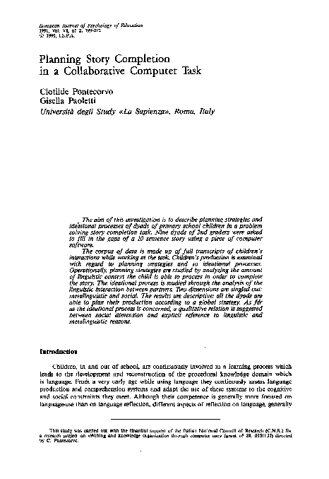 Planning story completion in a collaborative computer task