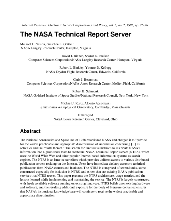 (PDF) The NASA Technical Report Server