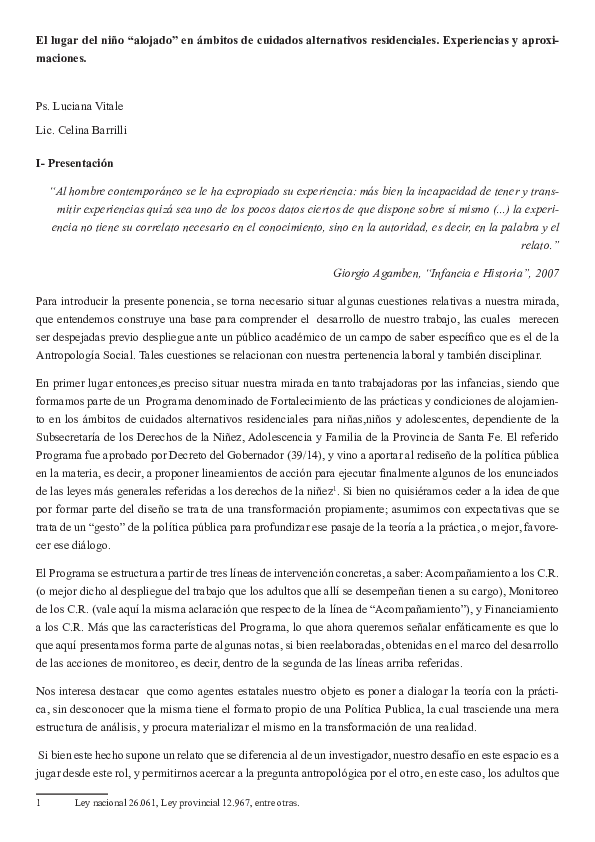 (PDF) El lugar del niño "alojado" en ámbitos de cuidados alternativos ...
