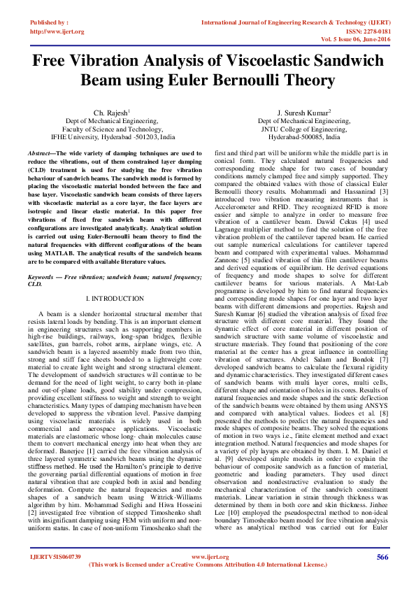 (PDF) Free Vibration Analysis of various Viscoelastic Sandwich Beams