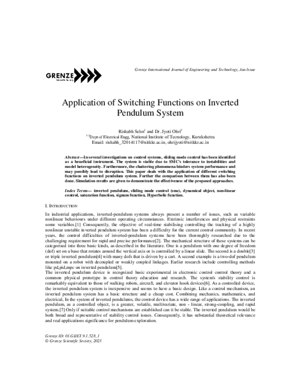 (PDF) Application of Switching Functions on Inverted Pendulum System