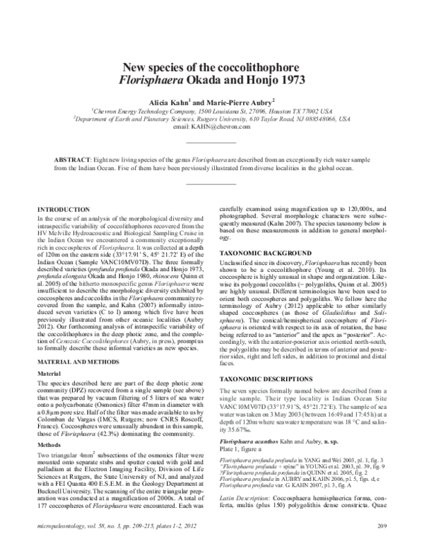 (PDF) New species of the coccolithophore Florisphaera Okada and Honjo 1973