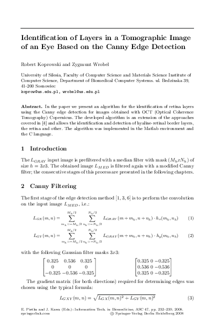 (PDF) Identification of Layers in a Tomographic Image of an Eye Based on the Canny Edge Detection