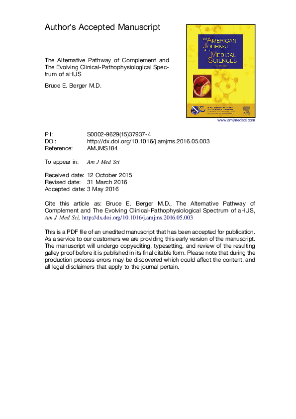 (PDF) The Alternative Pathway of Complement and the Evolving Clinical ...