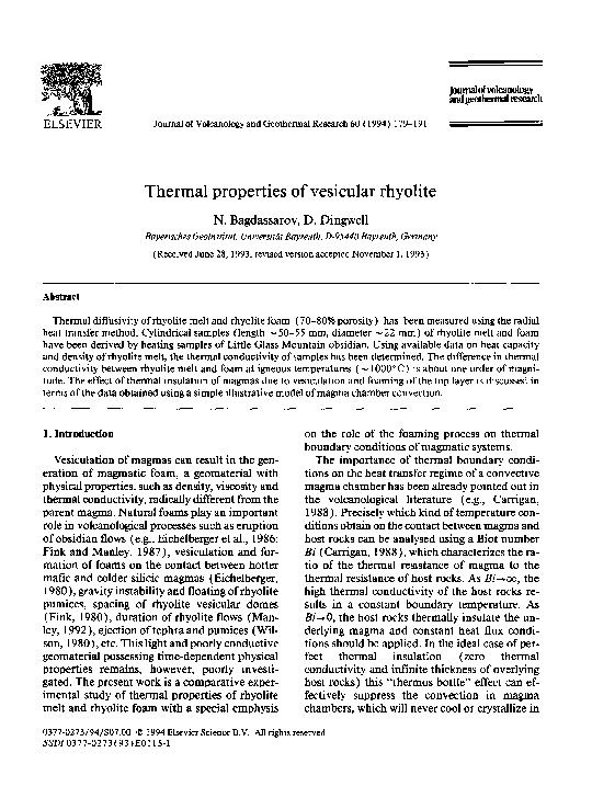 (PDF) Thermal properties of vesicular rhyolite