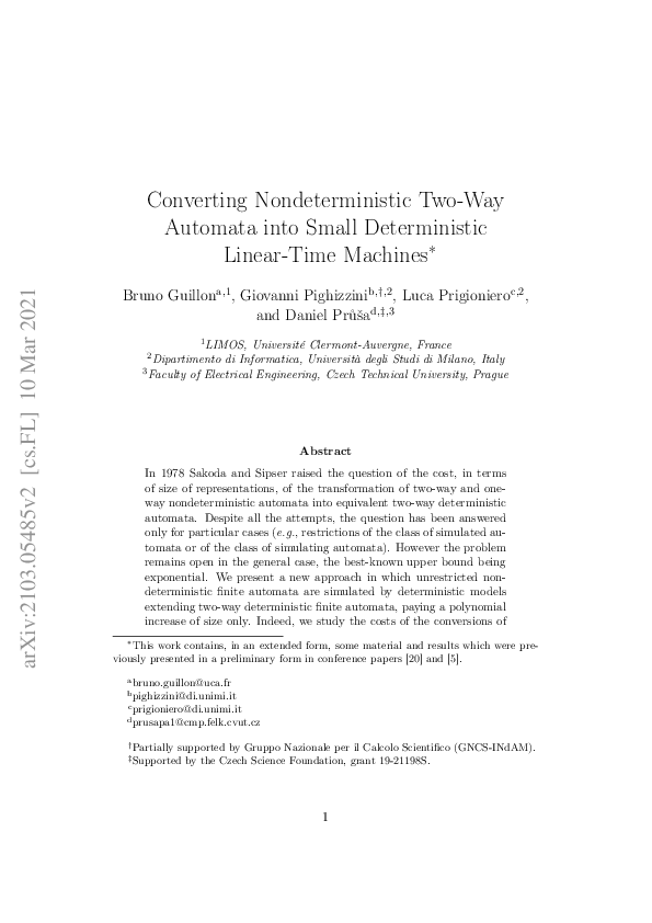 (PDF) Converting nondeterministic two-way automata into small deterministic linear-time machines