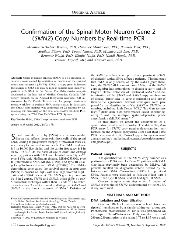 (PDF) Confirmation of the Spinal Motor Neuron Gene 2 (SMN2) Copy ...