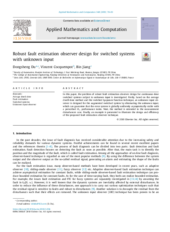 Pdf Robust Fault Estimation Observer Design For Switched Systems With