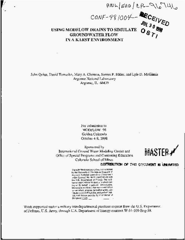 (PDF) Using MODFLOW drains to simulate groundwater flow in a karst ...