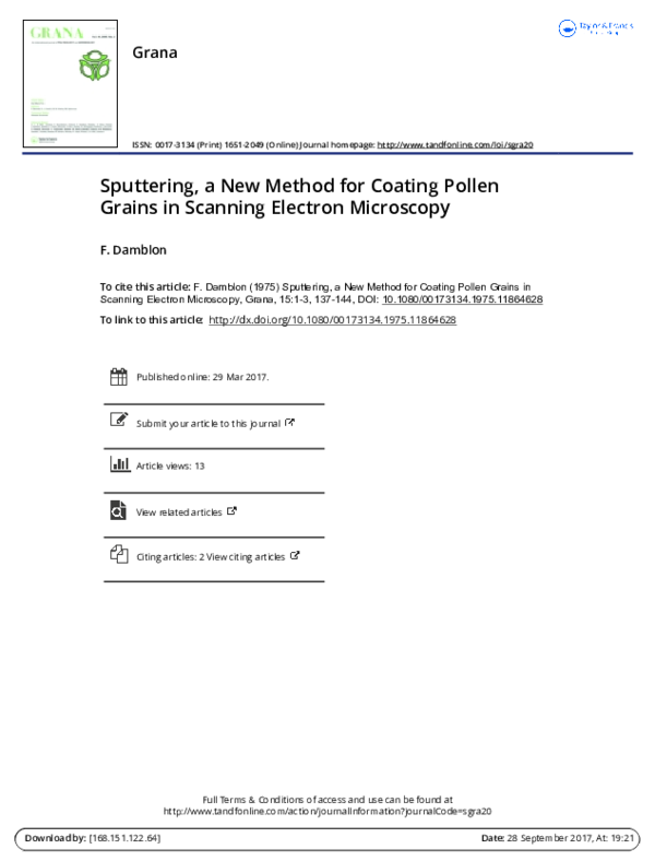 (PDF) Sputtering, a New Method for Coating Pollen Grains in Scanning ...