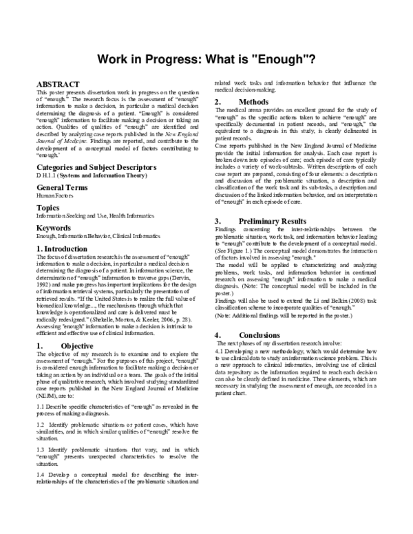 (PDF) Work in Progress: What is "Enough"?