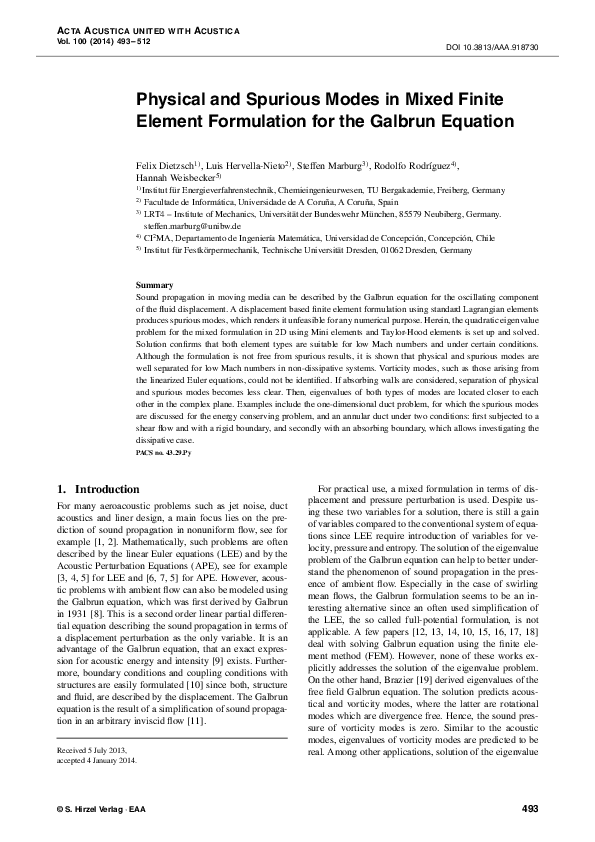 Pdf Physical And Spurious Modes In Mixed Finite Element Formulation For The Galbrun Equation