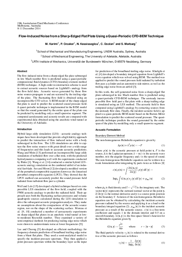 (PDF) Flow-Induced Noise from a Sharp-Edged Flat Plate Using a Quasi-Periodic CFD-BEM Technique