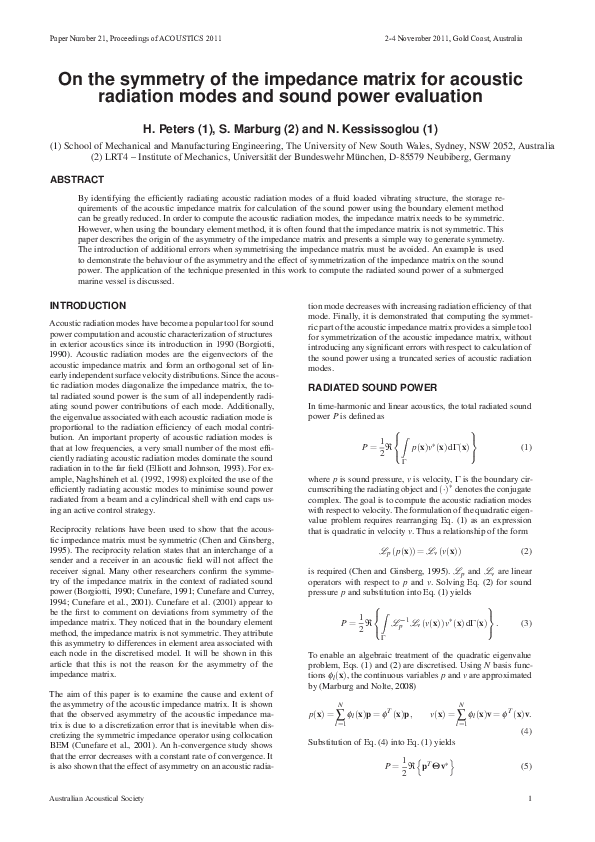 (PDF) On the symmetry of the impedance matrix for acoustic radiation ...