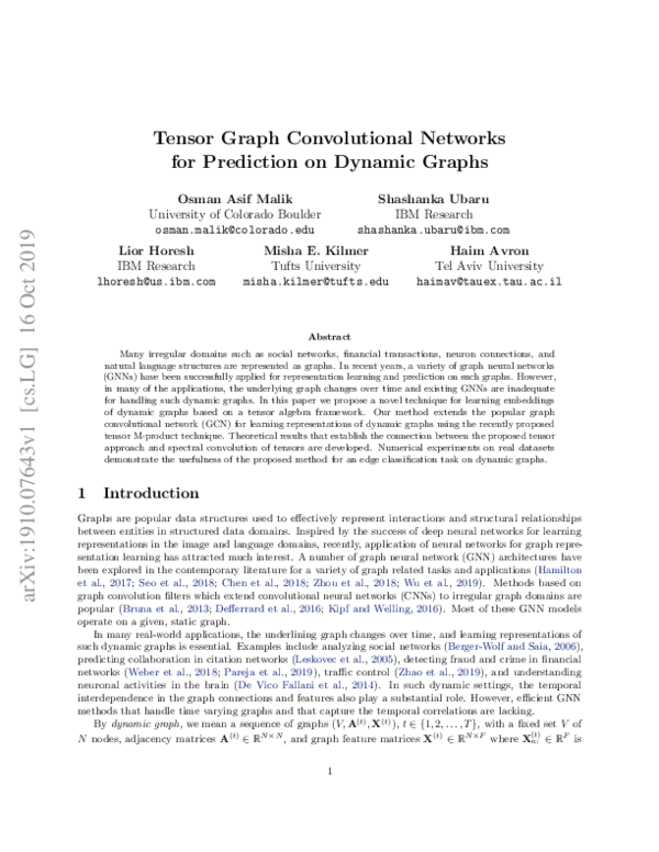 (PDF) Tensor Graph Convolutional Networks for Prediction on Dynamic Graphs