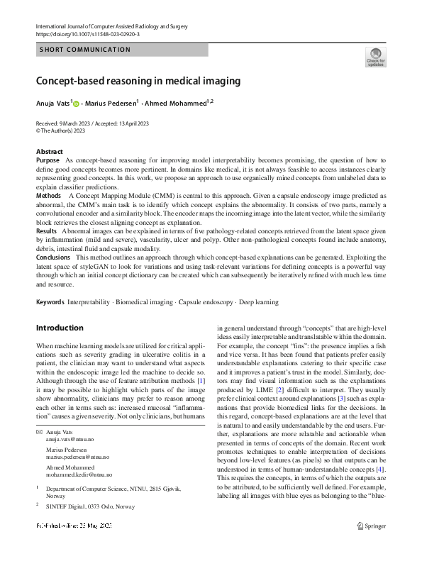 (PDF) Concept-based reasoning in medical imaging