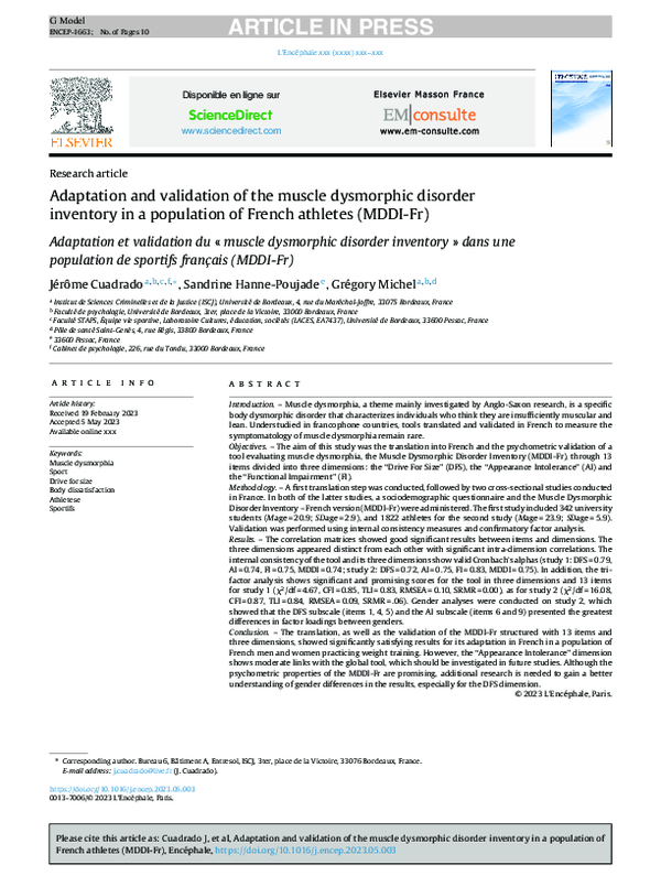(PDF) Adaptation and validation of the muscle dysmorphic disorder ...