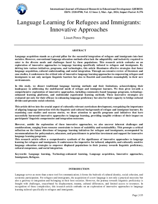 (PDF) Language Learning for Refugees and Immigrants: Innovative Approaches
