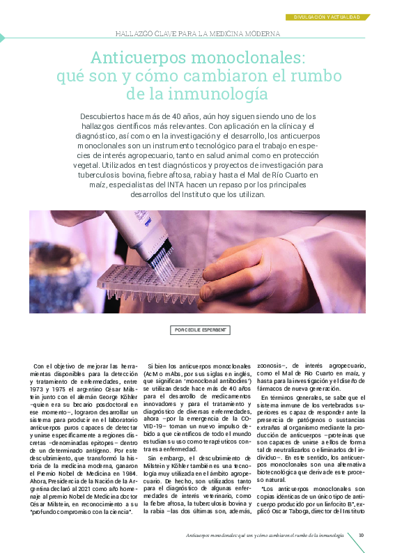 (PDF) Anticuerpos monoclonales : qué son y cómo cambiaron el rumbo de la inmunología