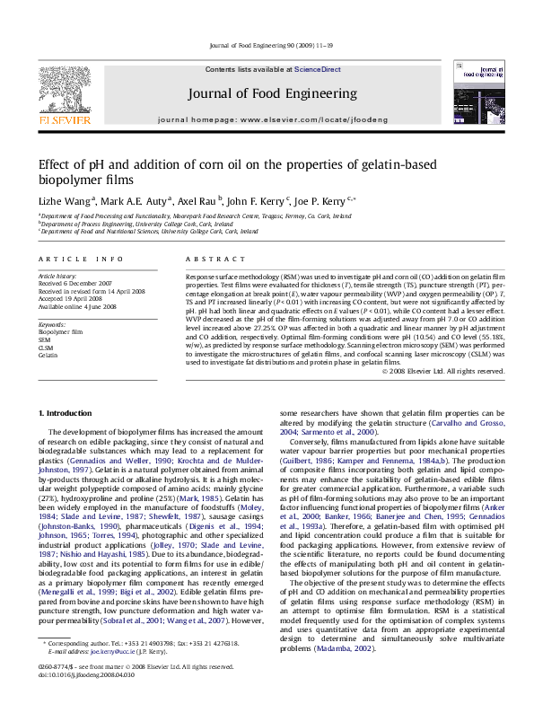 (PDF) Effect of pH and addition of corn oil on the properties of ...