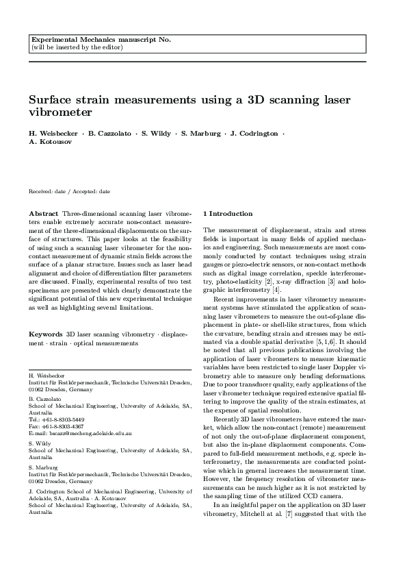 (PDF) Surface Strain Measurements Using a 3D Scanning Laser Vibrometer | Steffen Marburg ...