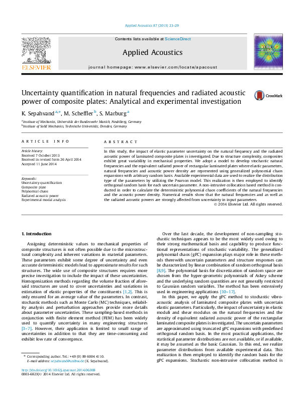 (PDF) Uncertainty quantification in natural frequencies and radiated acoustic power of composite ...