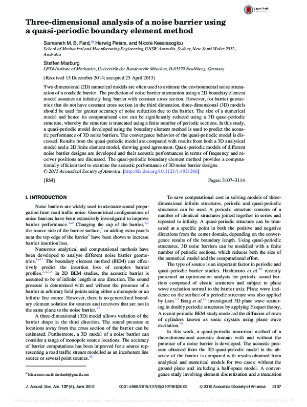 (PDF) Three-dimensional analysis of a noise barrier using a quasi-periodic boundary element method