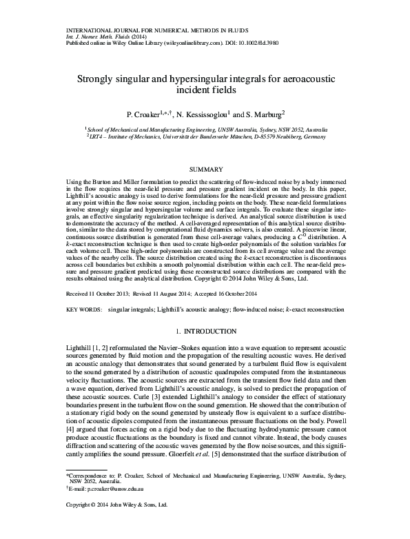 (PDF) Strongly singular and hypersingular integrals for aeroacoustic incident fields