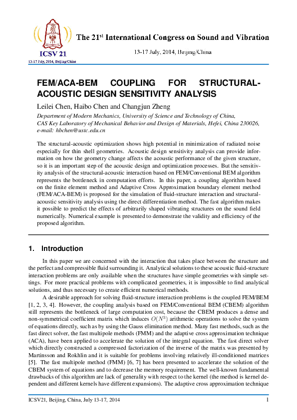 (PDF) FEM/ACA-BEM for Acoustic Design Sensitivity