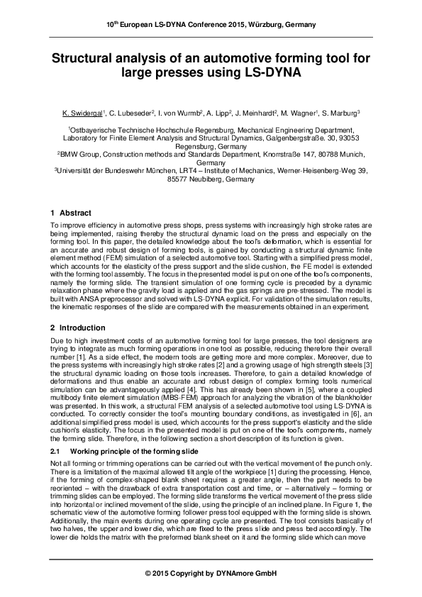 (PDF) Structural analysis of an automotive forming tool for large presses using LS-DYNA