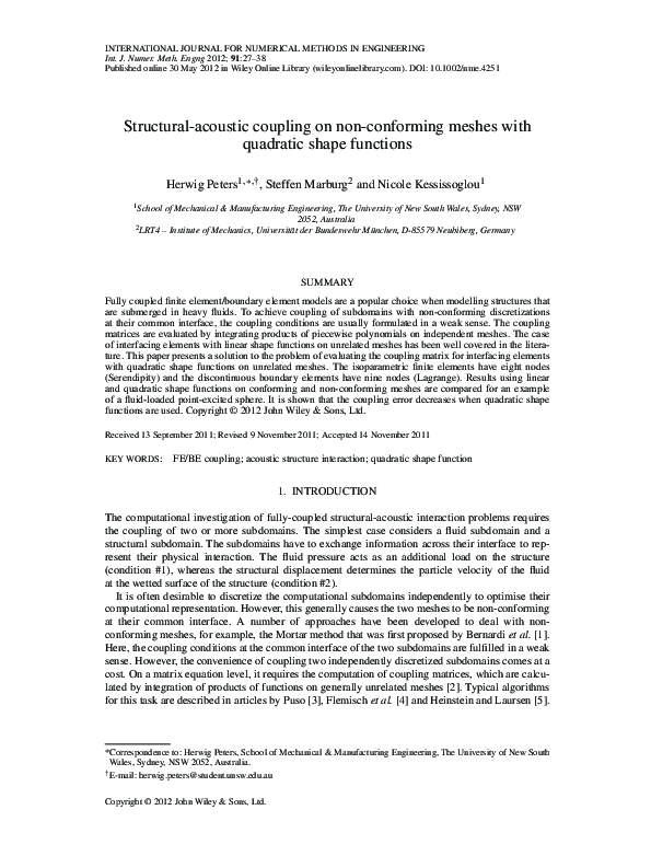 (PDF) Structural-acoustic coupling on non-conforming meshes with ...
