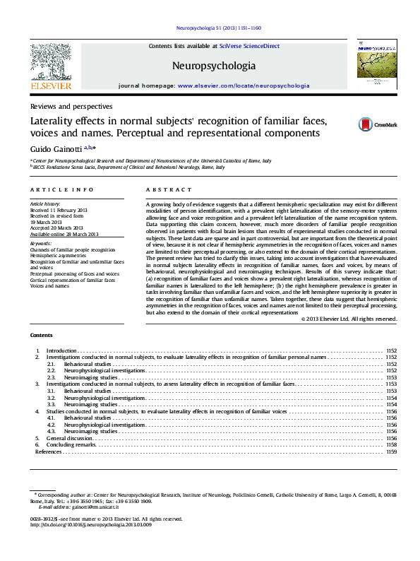 (PDF) Laterality effects in normal subjects' recognition of familiar faces, voices and names ...