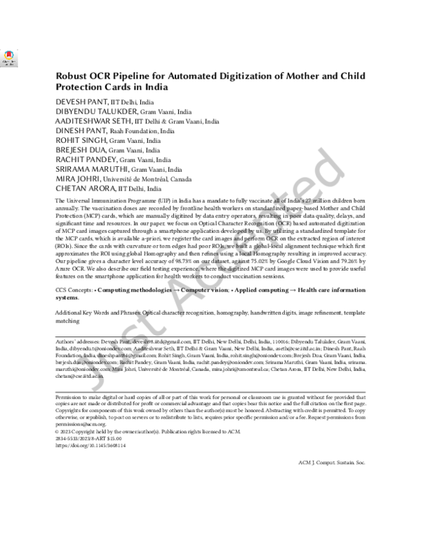 (PDF) Robust OCR Pipeline for Automated Digitization of Mother and ...