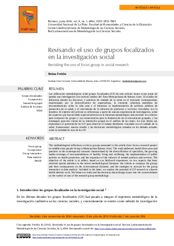 (PDF) Revisando el uso de grupos focalizados en la investigación social