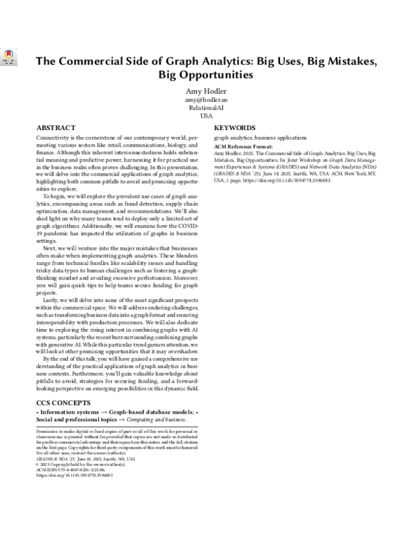 The Commercial Side of Graph Analytics: Big Uses, Big Mistakes, Big ...
