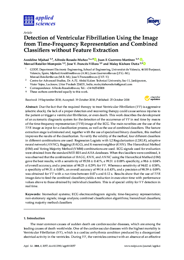 Pdf Detection Of Ventricular Fibrillation Using The Image From Time Frequency Representation