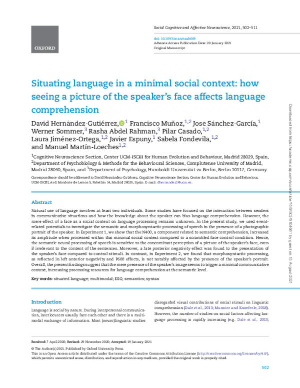 (PDF) Situating language in a minimal social context: how seeing a ...