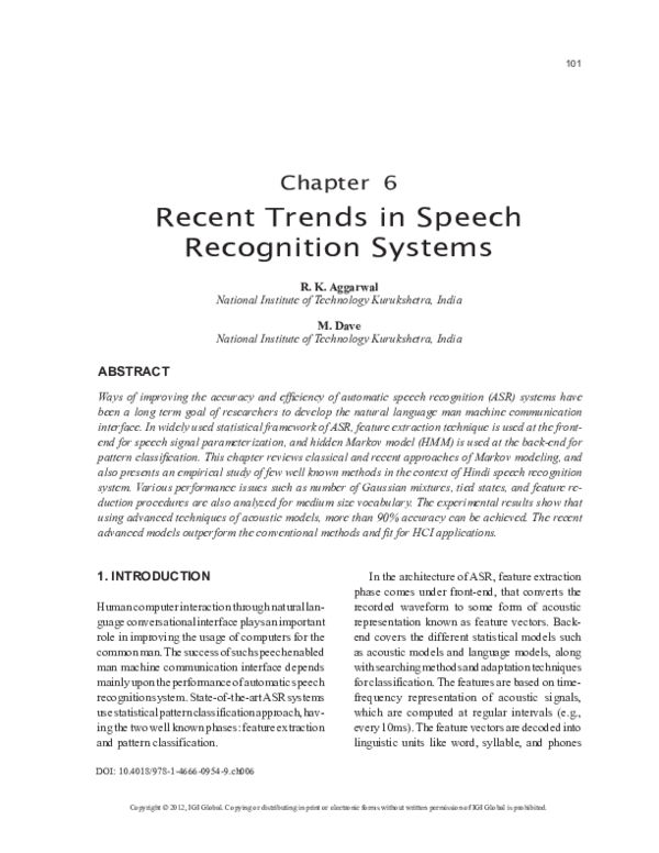 (PDF) Recent Trends in Speech Recognition Systems