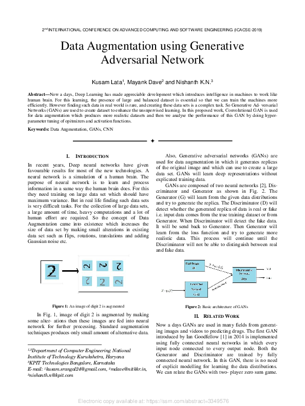 (PDF) Data Augmentation Using Generative Adversarial Network | Mayank Dave - Academia.edu